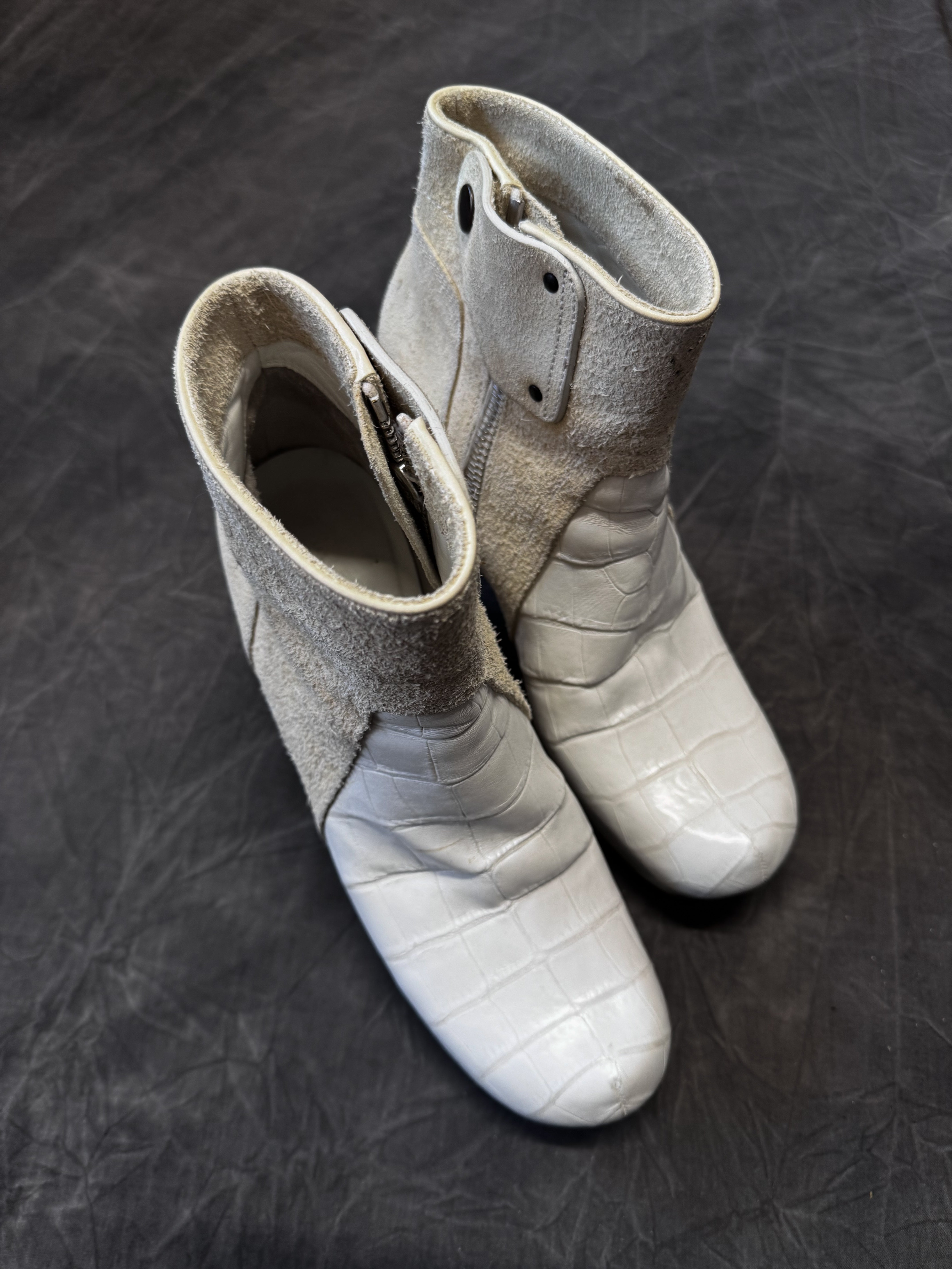 Rick Owens Croc and Suede Moto Ankle boot – Jubilee Archive